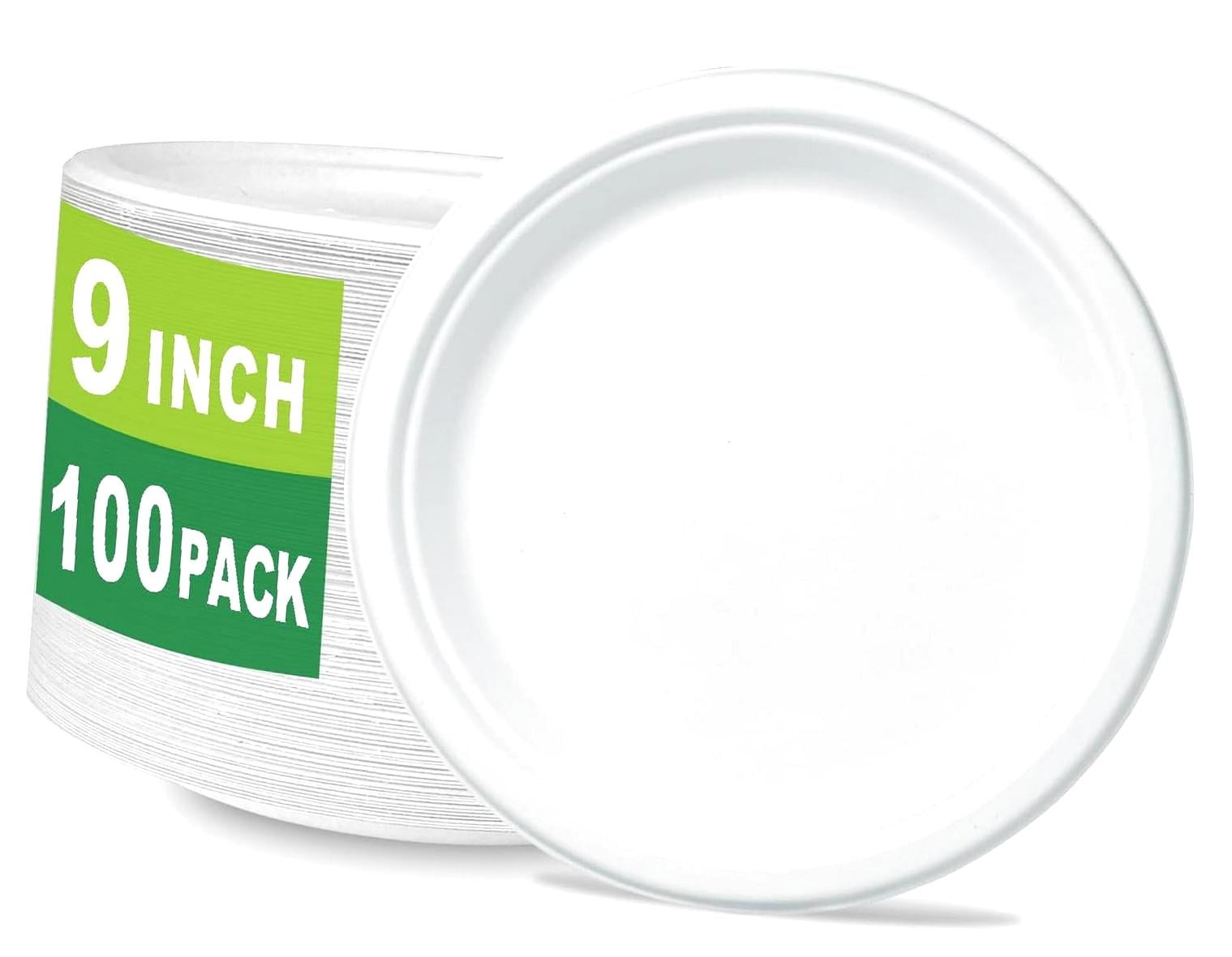 SKYSONIC 9 Inch Plates, 100 Count Heavy-Duty Sugarcane/Bagasse and ...