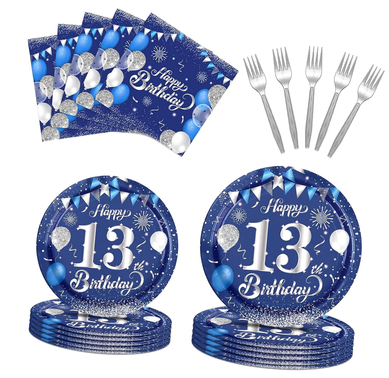 SKYSONIC 96 PCS Blue Silver 13th Birthday Decorations for Boys Happy ...