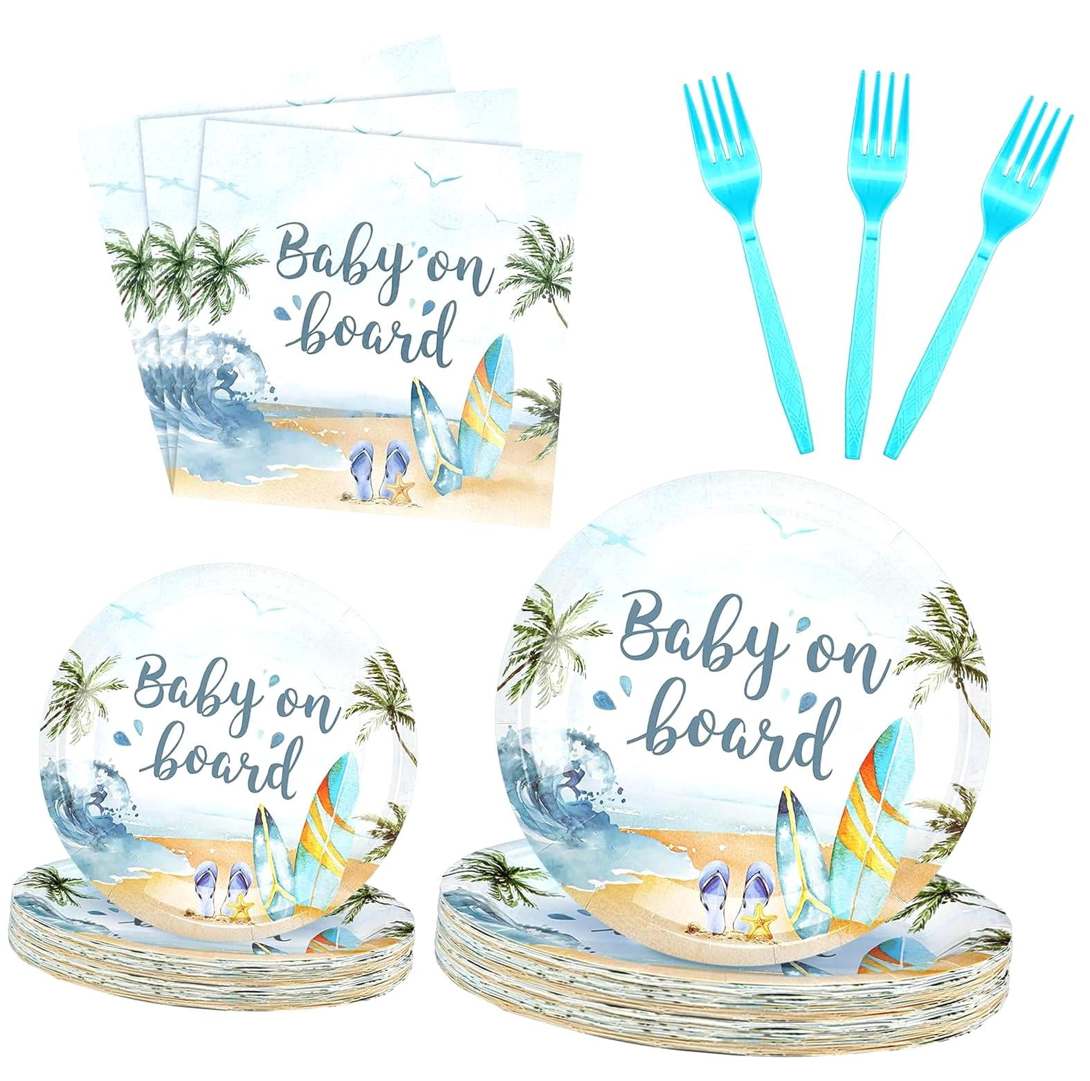 SKYSONIC 96 Pieces Surfboard Shower Plates and Napkins Set for On Board ...