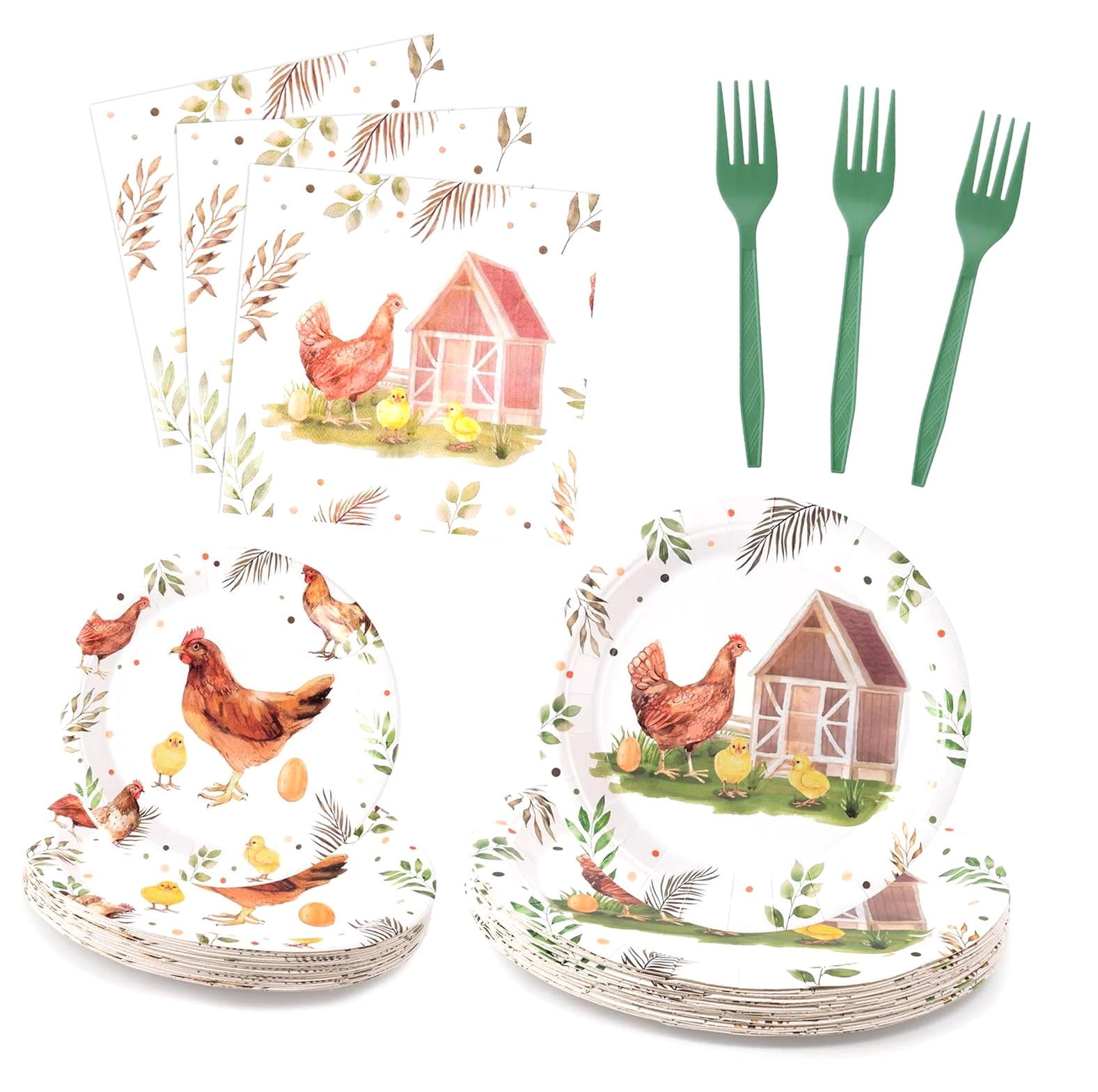 SKYSONIC 96Pcs Chicken Party Plates Supplies - Serves 24 - Barnyard ...