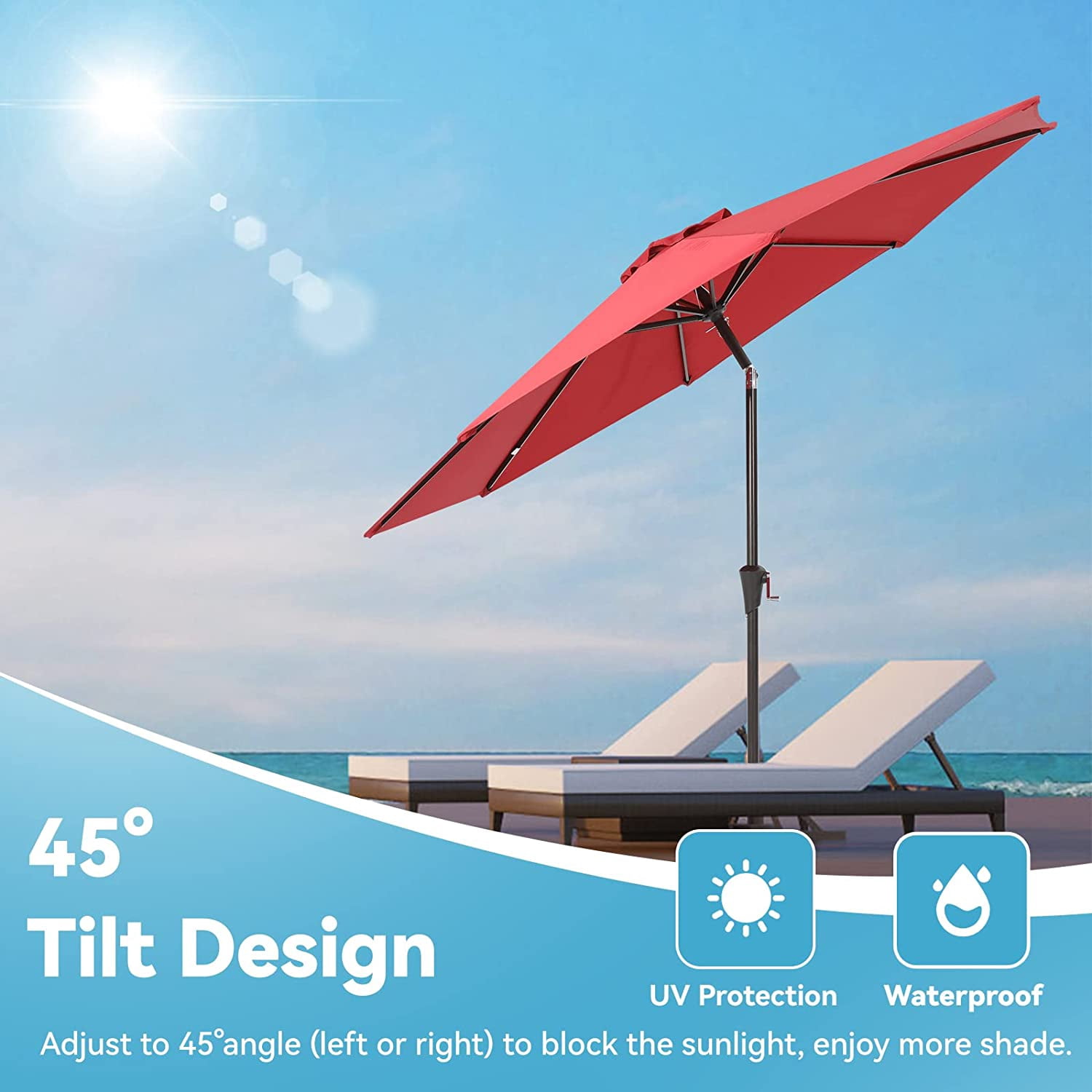 SKYSONIC 9FT Umbrella, Adjustable Table Umbrella with Crank Lift for ...