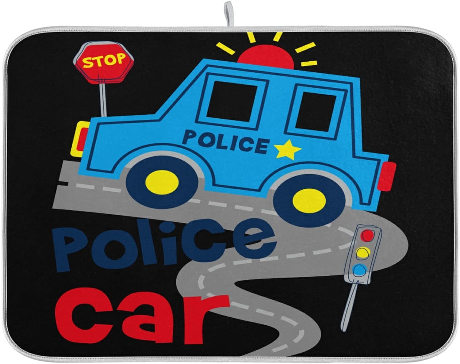 SKYSONIC Absorbent Dish Drying Mat Funny Vehicle Cartoon Police Kitchen ...
