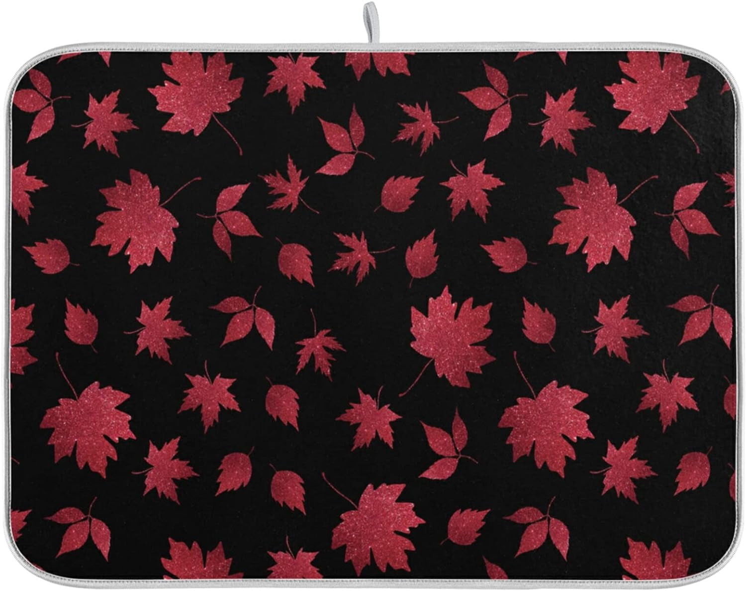 SKYSONIC Absorbent Dish Drying Mat Red Leaves Kitchen Counter Mat ...