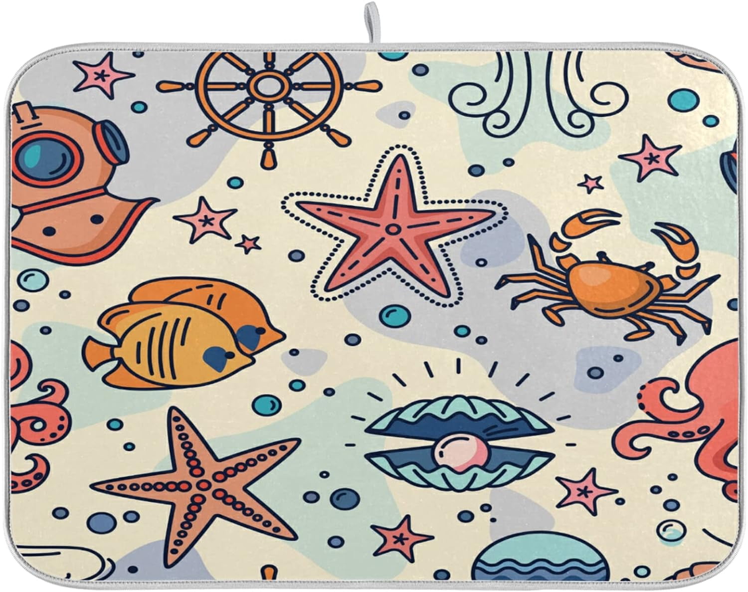 SKYSONIC Absorbent Dish Drying Mat Sea Pattern With Steering Wheel Crab ...