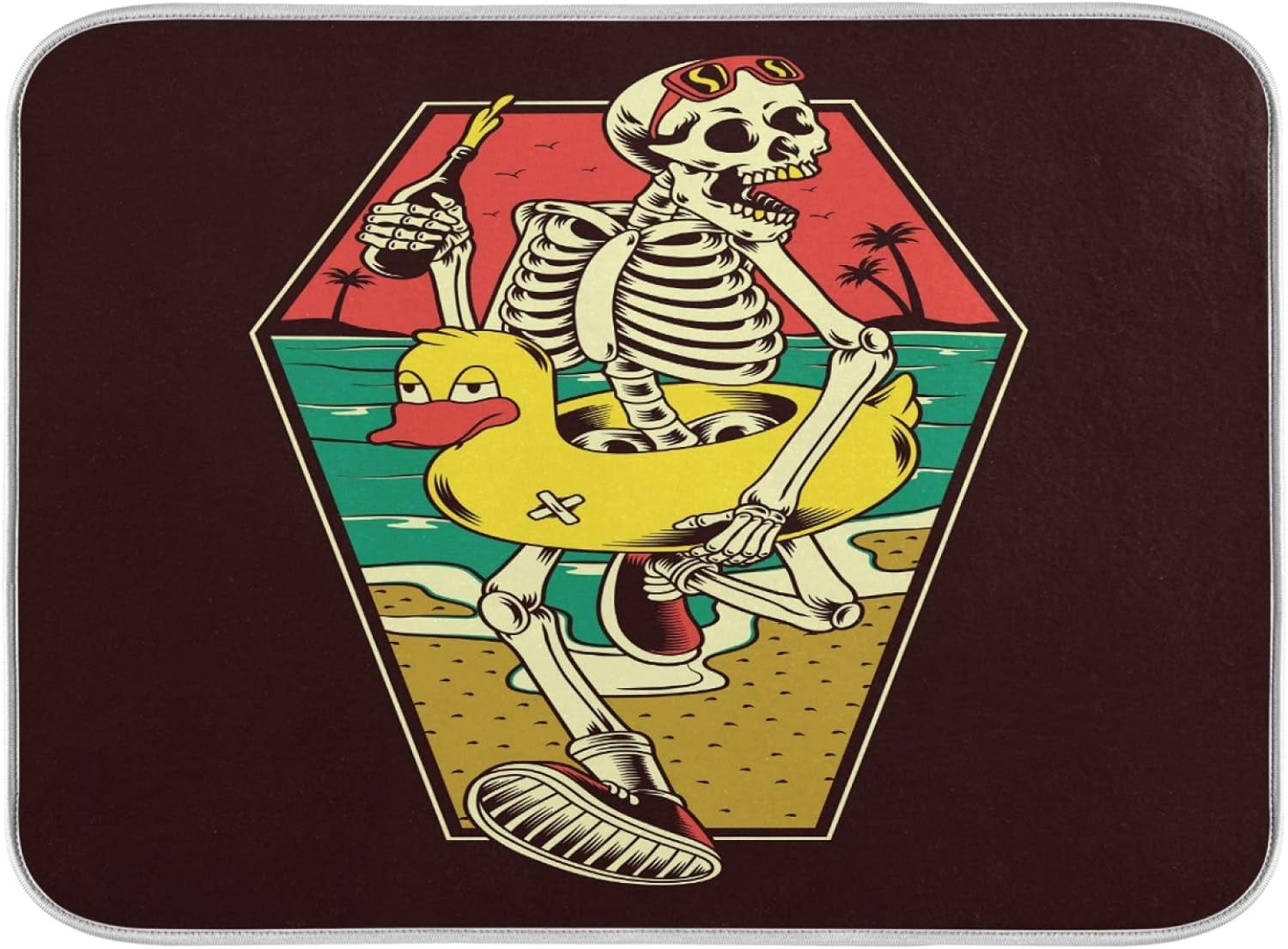 SKYSONIC Absorbent Dish Drying Mat Skull With A Duck Buoy On The Beach ...