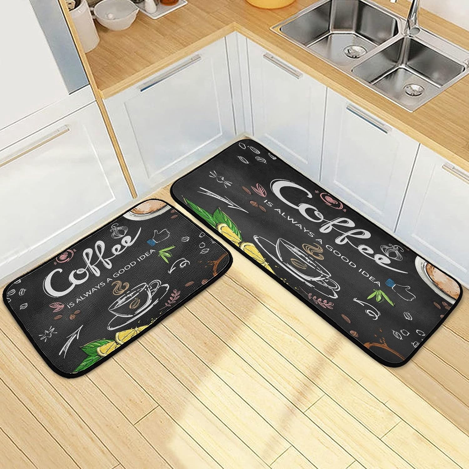 SKYSONIC Abstract Cup of Coffee Kitchen Rugs Set of 2, Coffee Beans ...