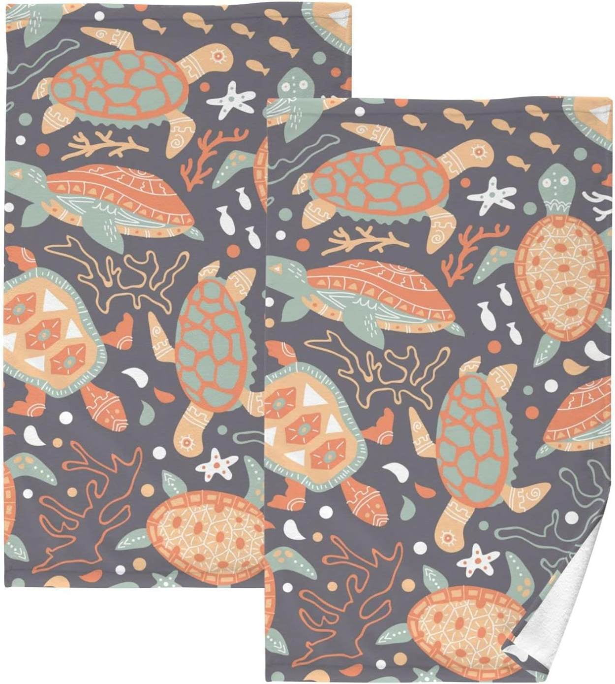 SKYSONIC Abstract Sea Turtle Patterned Hand Towels 2 PCS, Cotton Bath ...
