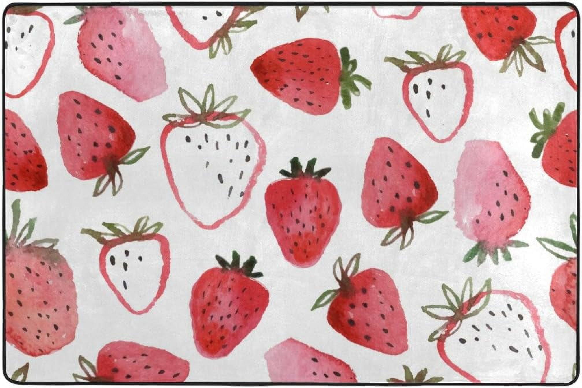 SKYSONIC Abstract Watercolor Strawberries Area Rug Pad 24x36 Inch 100% ...