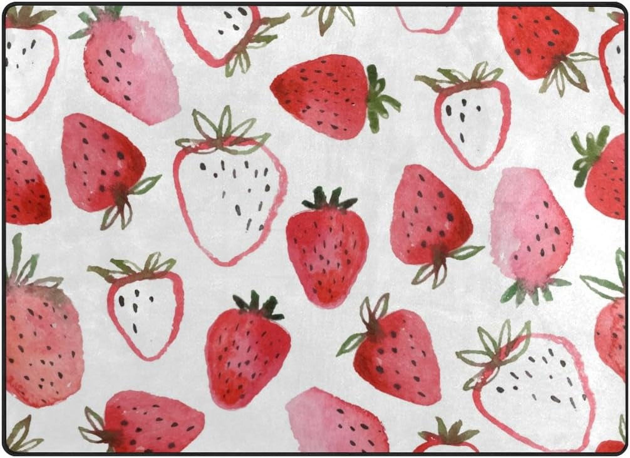 SKYSONIC Abstract Watercolor Strawberries Area Rug Pad - 80x58 inch ...