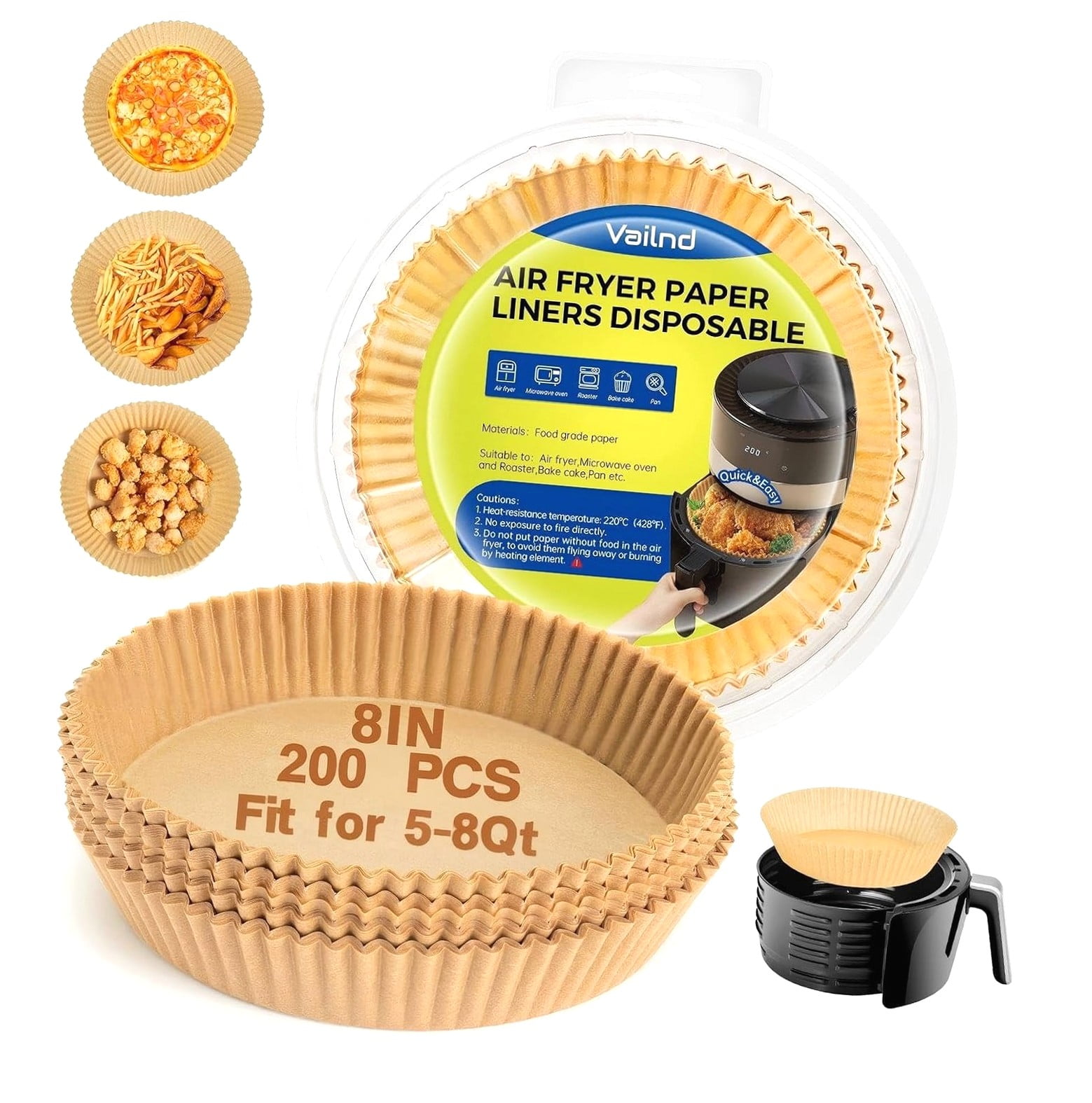 SKYSONIC Air Fryer Liners, 200 PCS Unbleached Round Parchment Paper for 150/161 Air Fryer, 8 ...