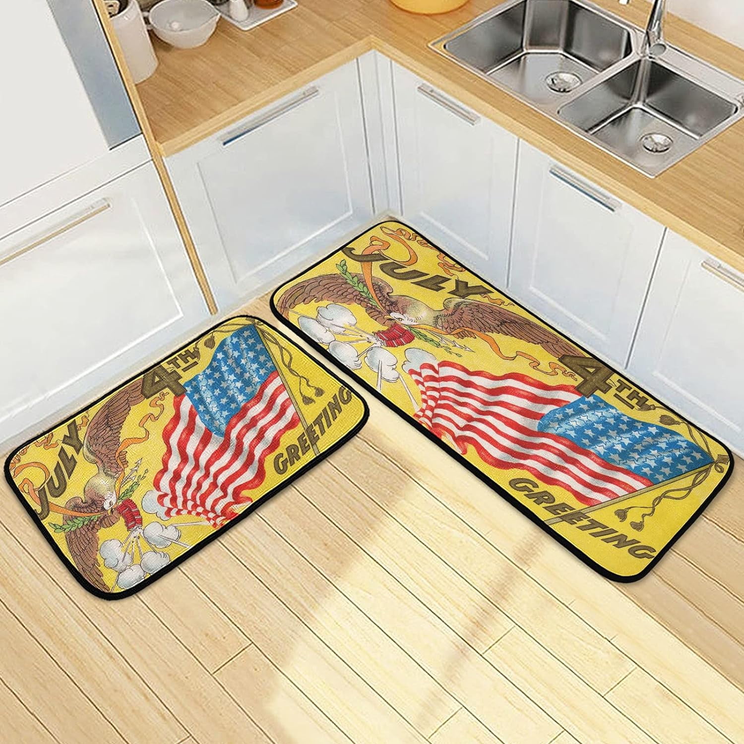SKYSONIC American Flag Eagle Kitchen Mats and Rugs 4th of July National ...
