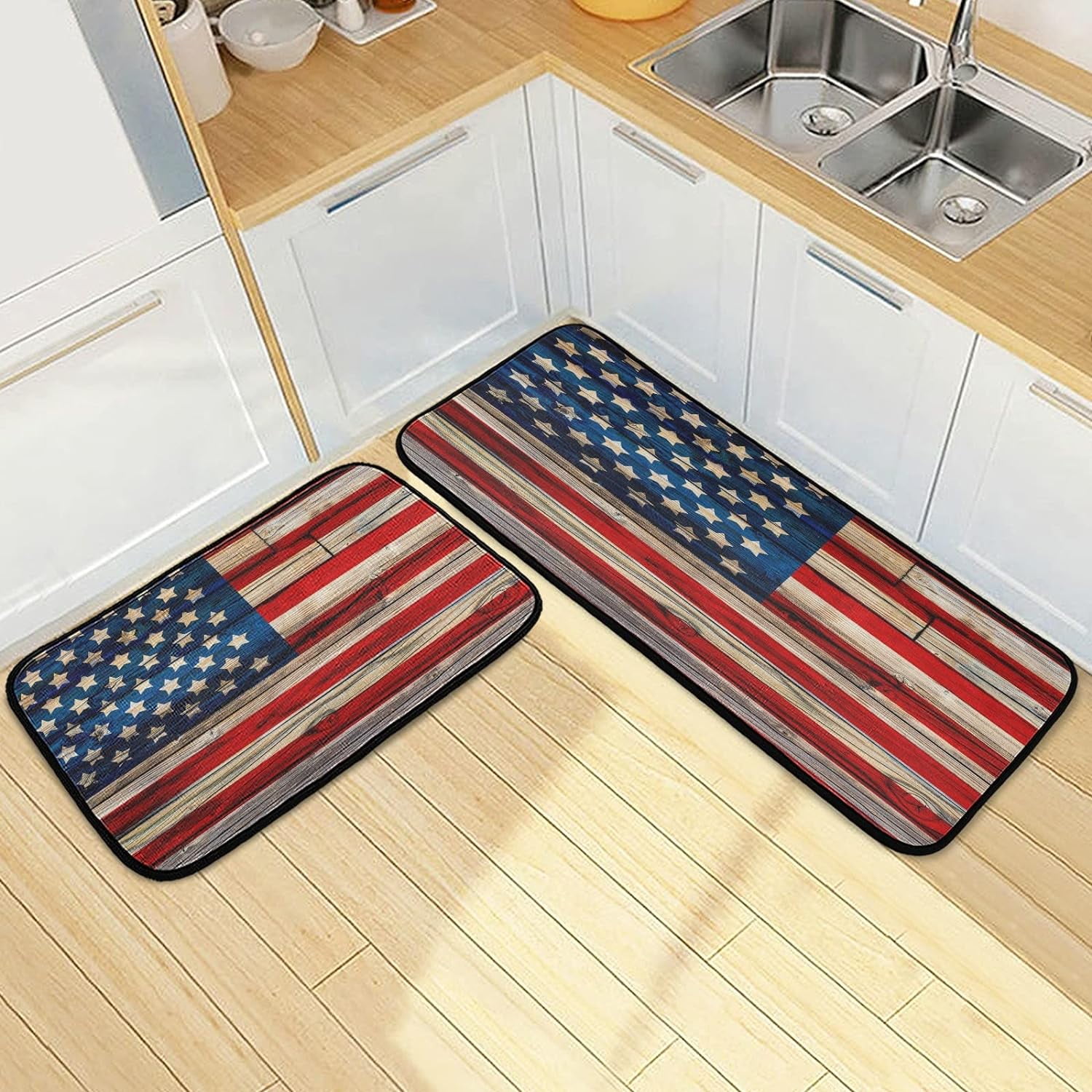 SKYSONIC American Flag Kitchen Mats and Rugs, 4th of July Kitchen Floor ...