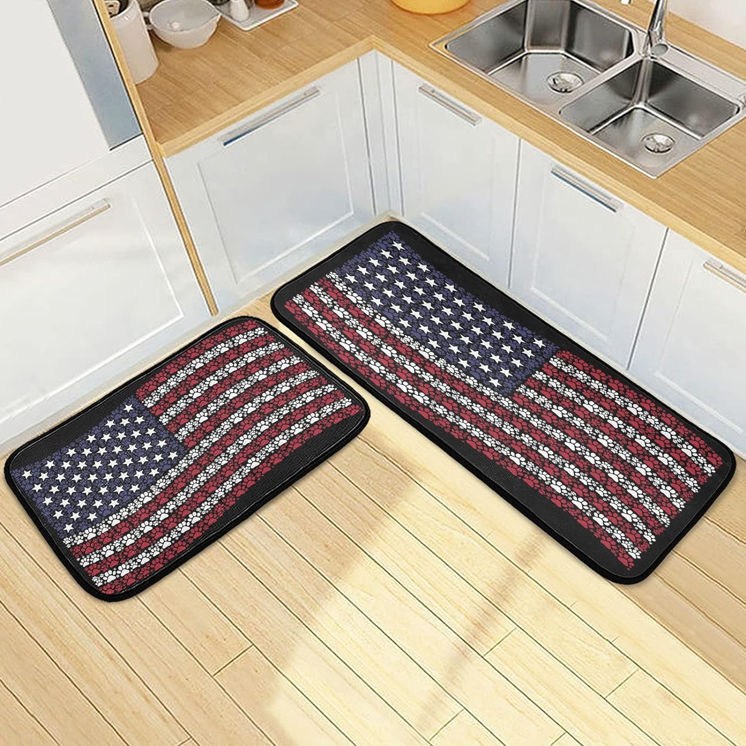 SKYSONIC American Flag Kitchen Mats and Rugs Funny Paw Footprint Floor ...