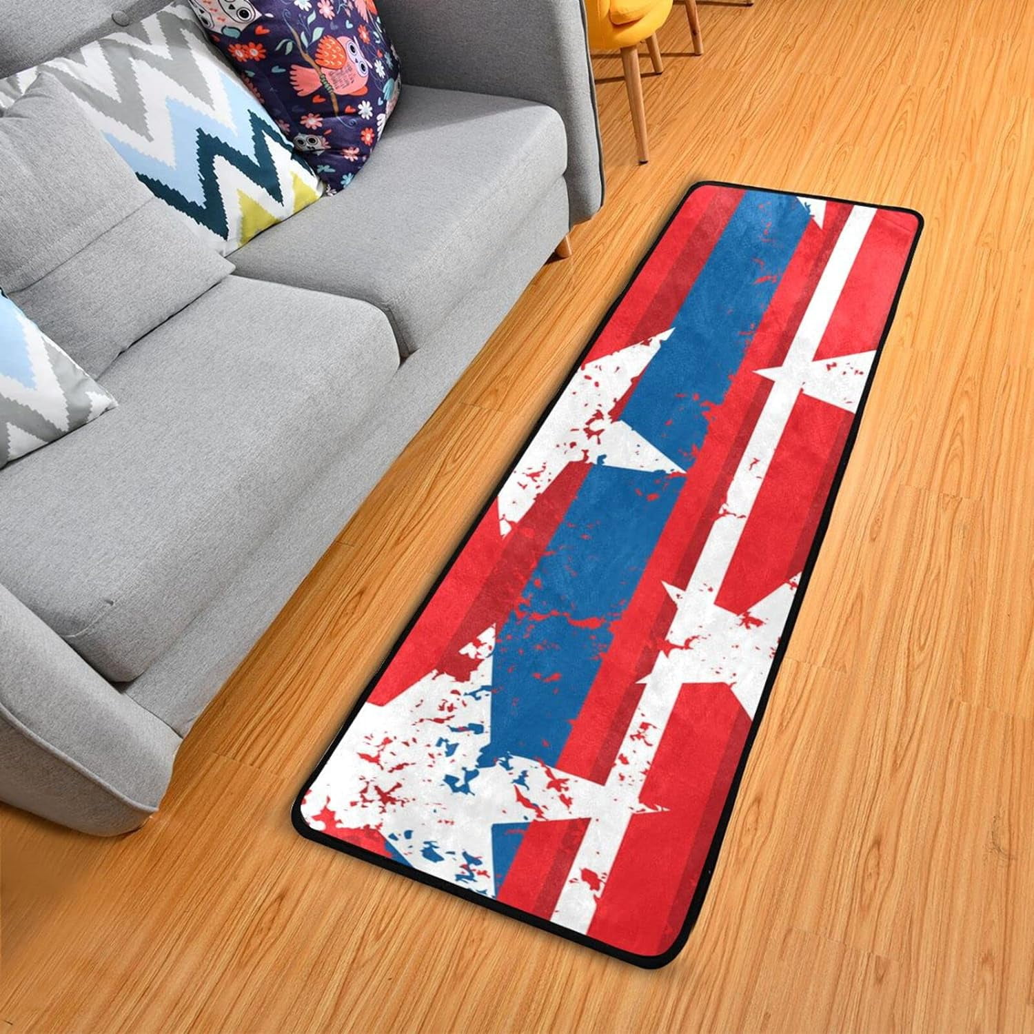 SKYSONIC American Flag Pattern Runner Rug with Rubber Backing, Rustic ...