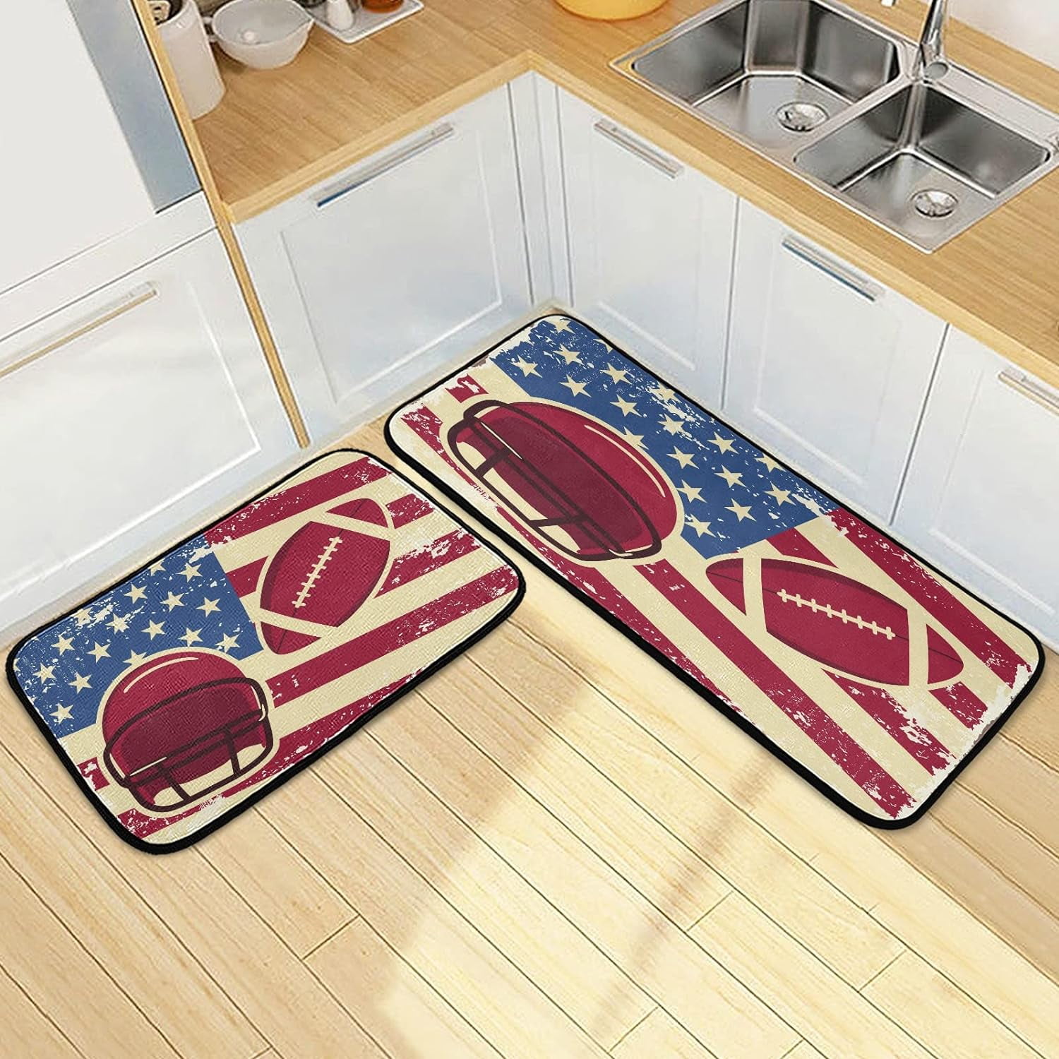 SKYSONIC American Football Kitchen Mats and Rugs Helmet USA Flag Floor ...