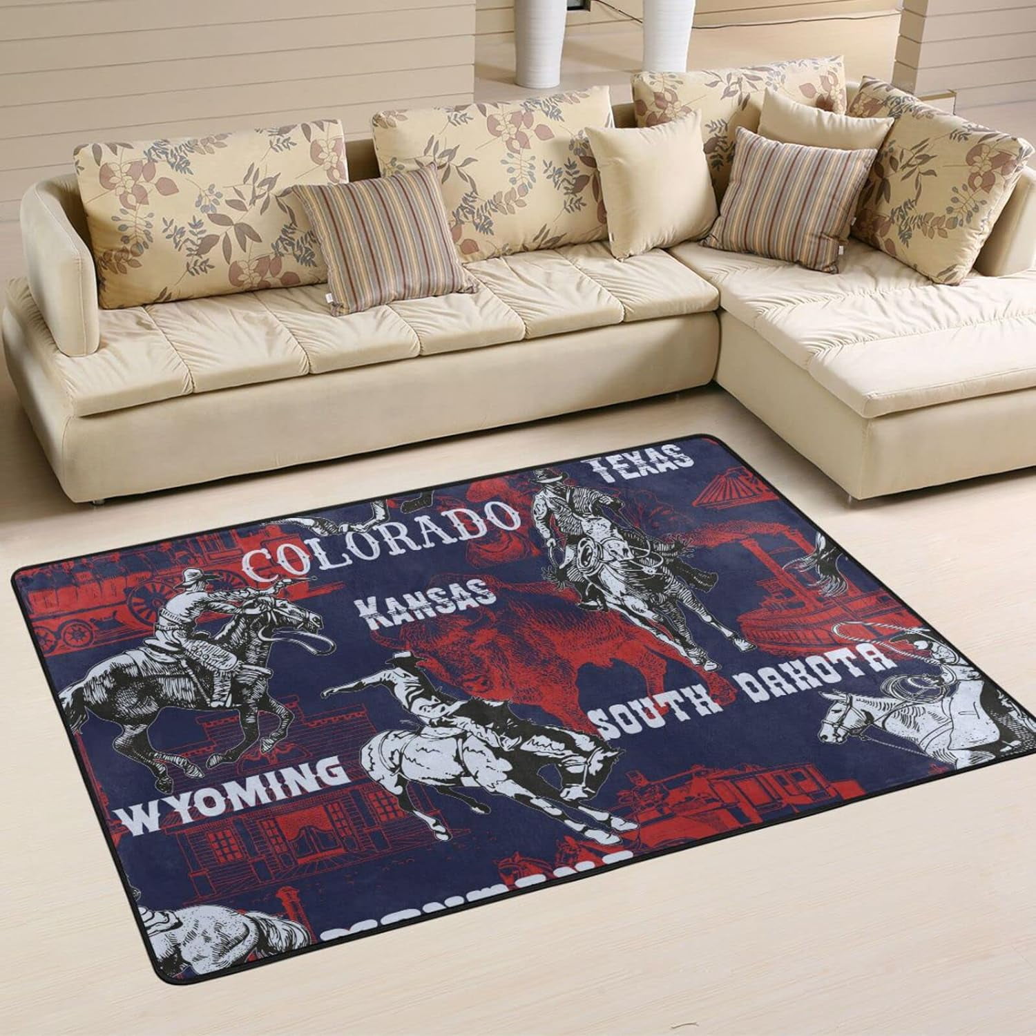 SKYSONIC American Wild West Culture Area Rug 72x48in Rustic Cowboy Non ...