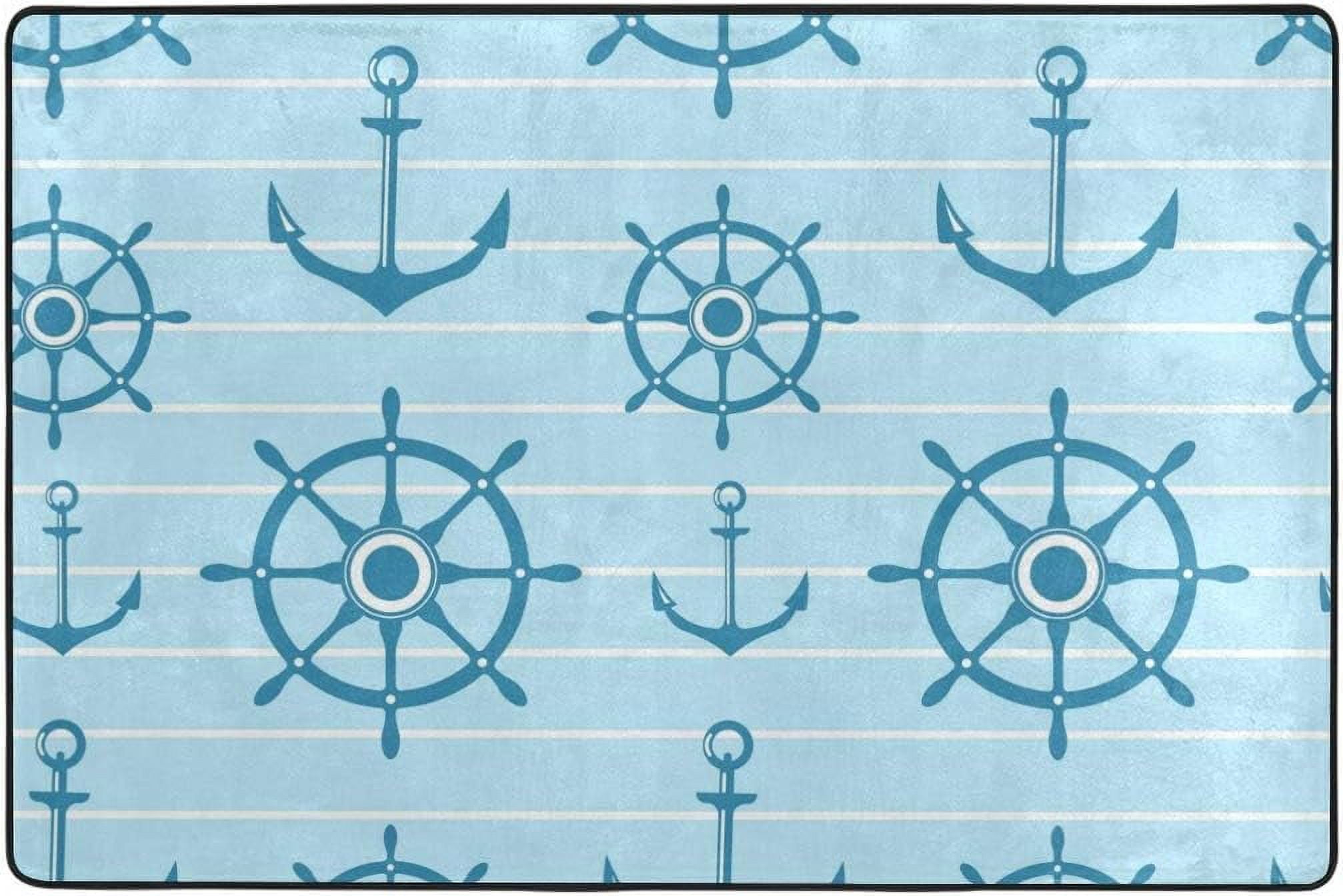 SKYSONIC Anchors Ships Steering Wheel Area Rug Carpet for Living Room ...