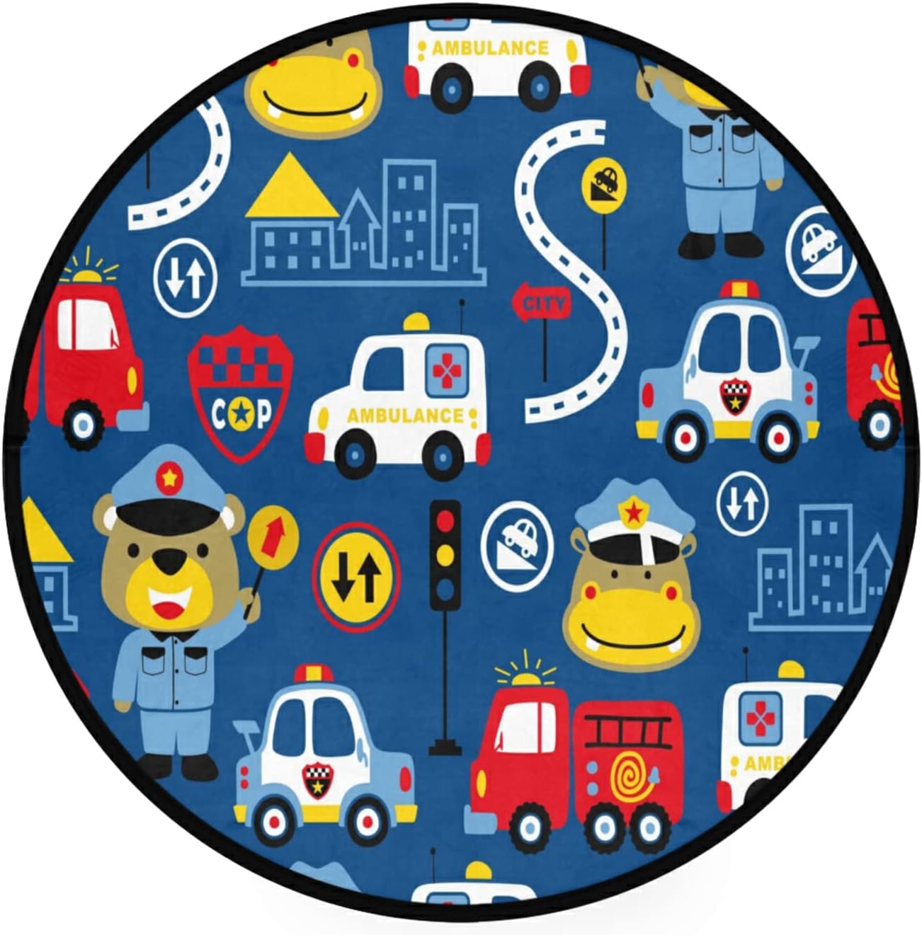 SKYSONIC Animal Police Round Area Rug Chair Couch Cover Area Rug for ...