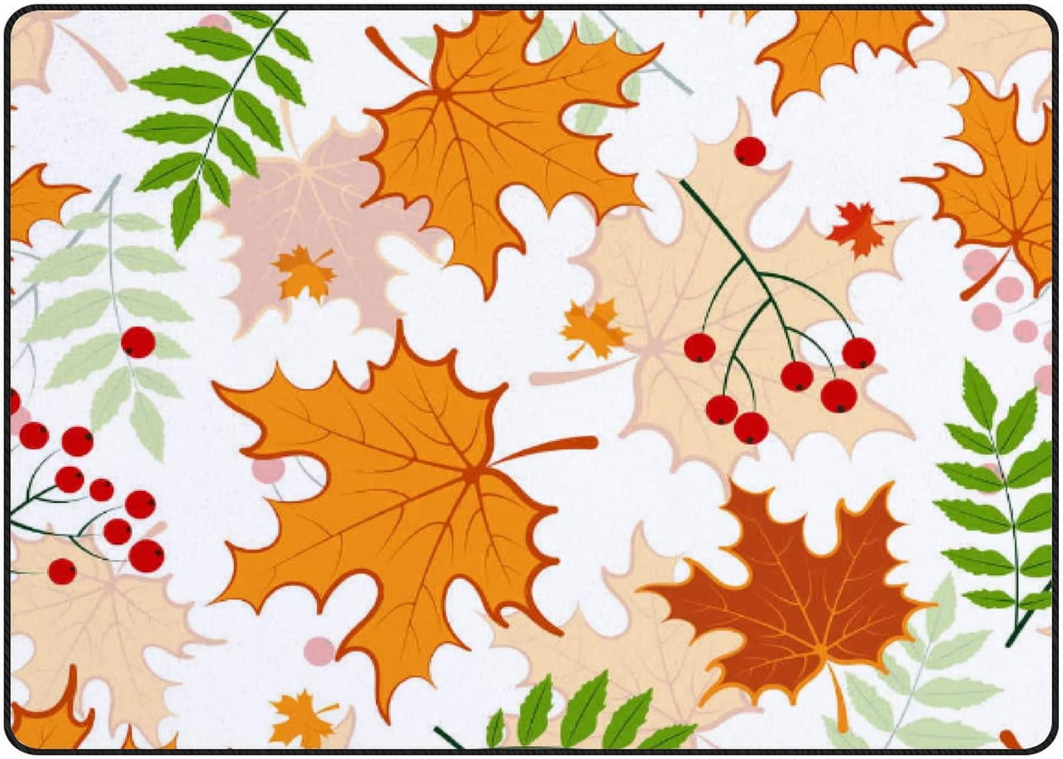 SKYSONIC Area Rug Autumn Leaves and Rowan Branches Nursery Rug Floor ...