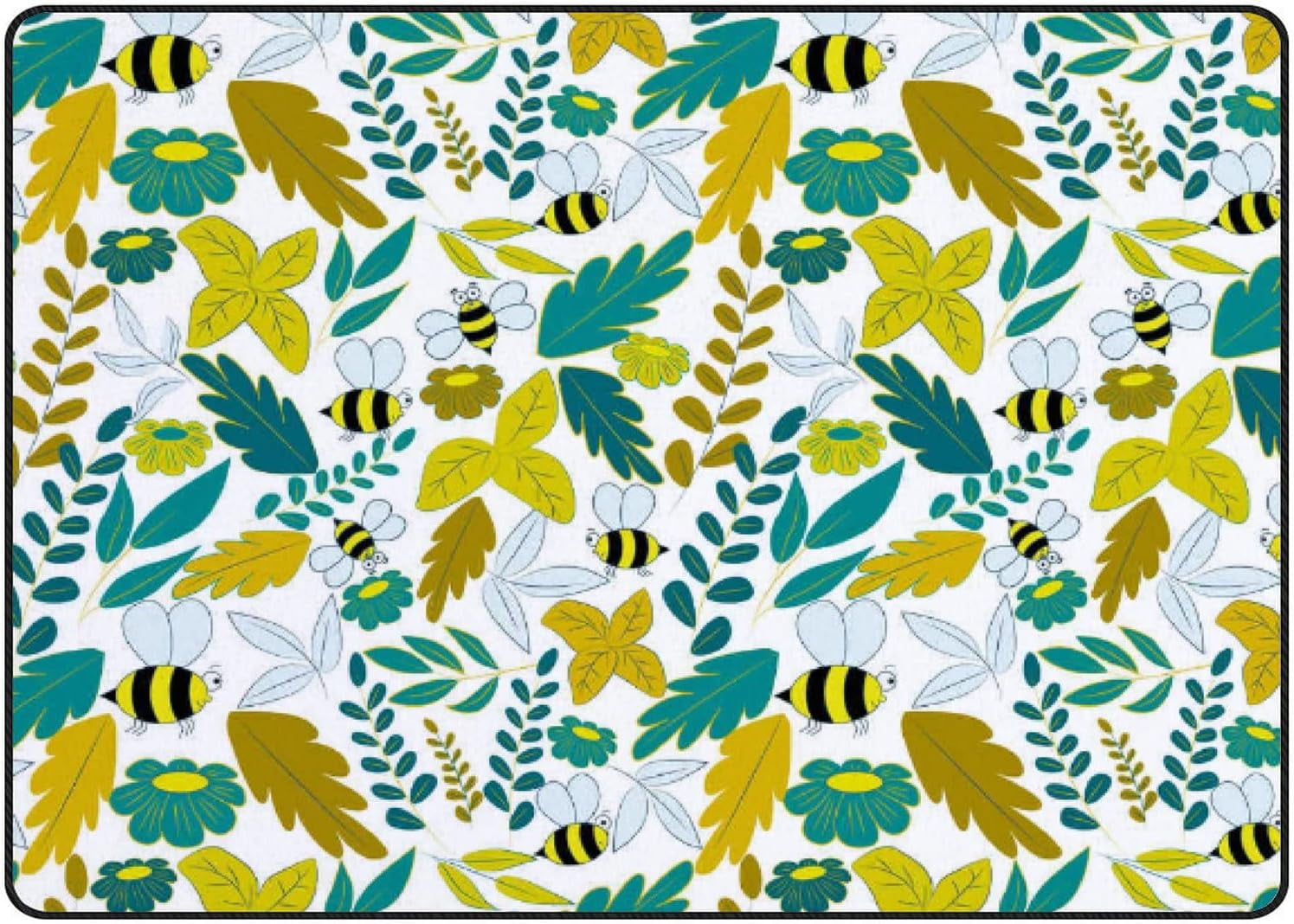 SKYSONIC Area Rug Bees Leaves and Flowers Nursery Rug Floor Mat Kids ...