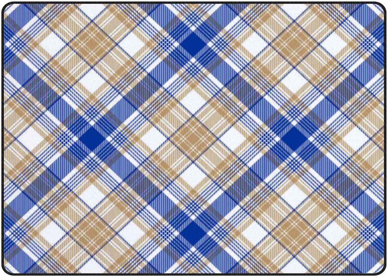 SKYSONIC Area Rug Blue Gold Tartan Pattern Nursery Rug Floor Mat Kids ...