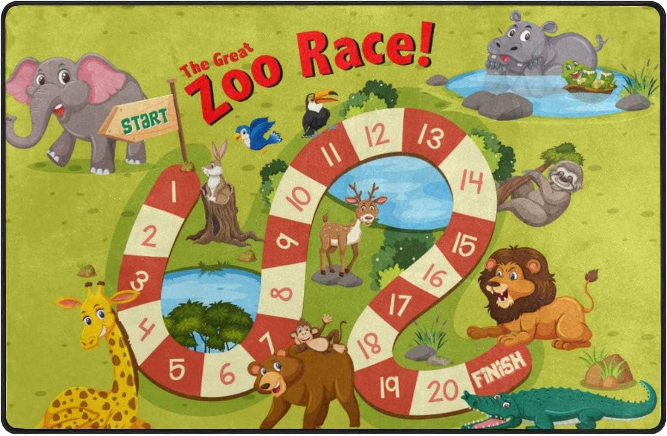 SKYSONIC Area Rug Carpet Animal Zoo Race Doormat for Hardwood Floor ...