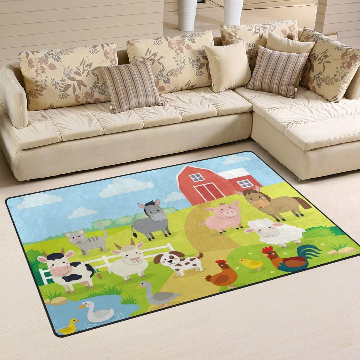 SKYSONIC Area Rug Carpet Farm Animals Nursery Rug Floor Mat for ...