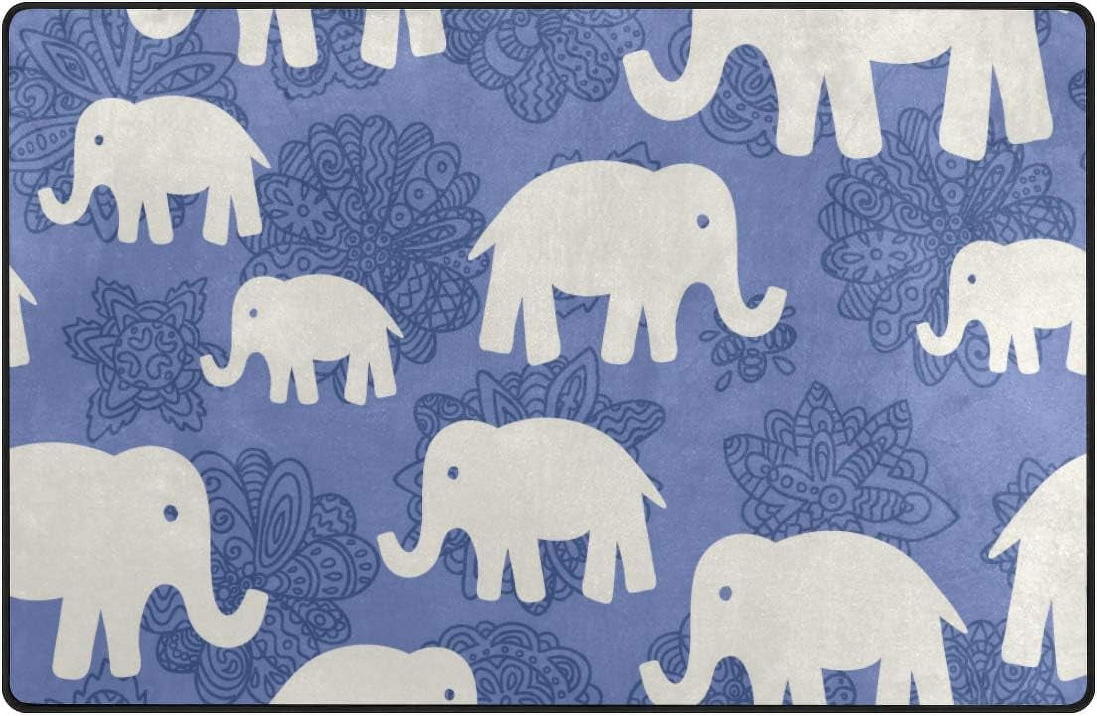 SKYSONIC Area Rug Carpet Floral and White Elephants Nursery Rug Floor ...