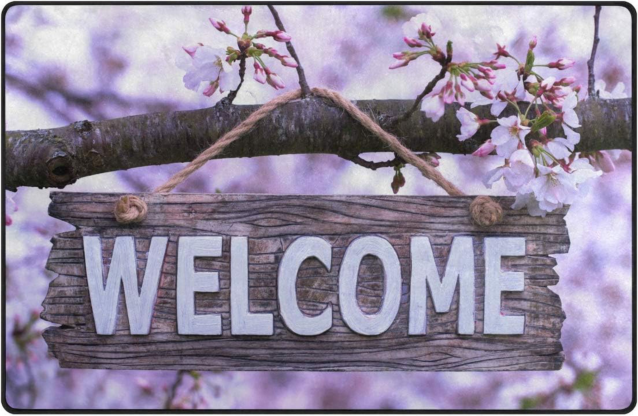 SKYSONIC Area Rug Carpet Wood Welcome Sign Doormat for Hardwood Floor ...