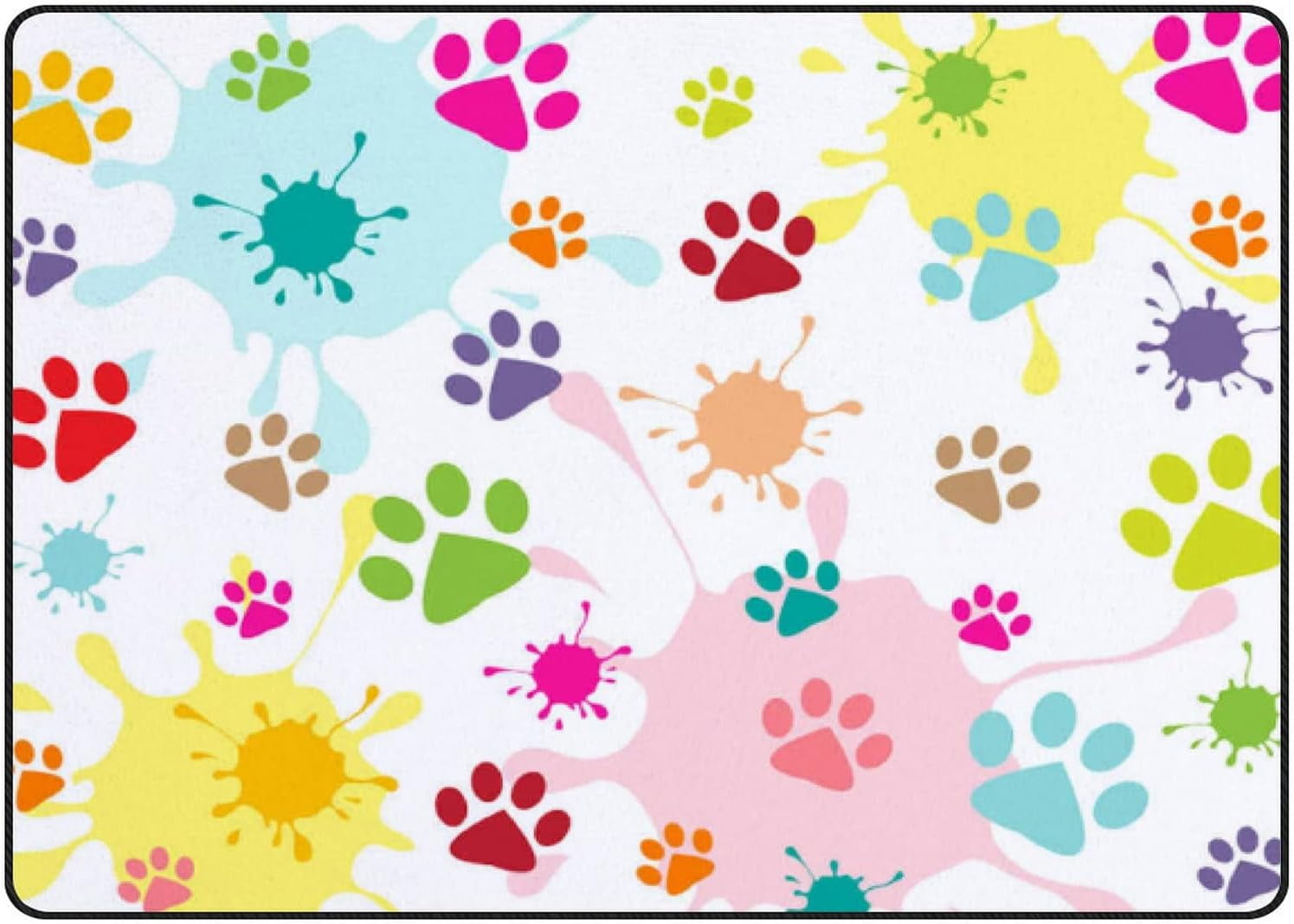 SKYSONIC Area Rug Colored Pattern with Paw Prints and Blots Nursery Rug ...