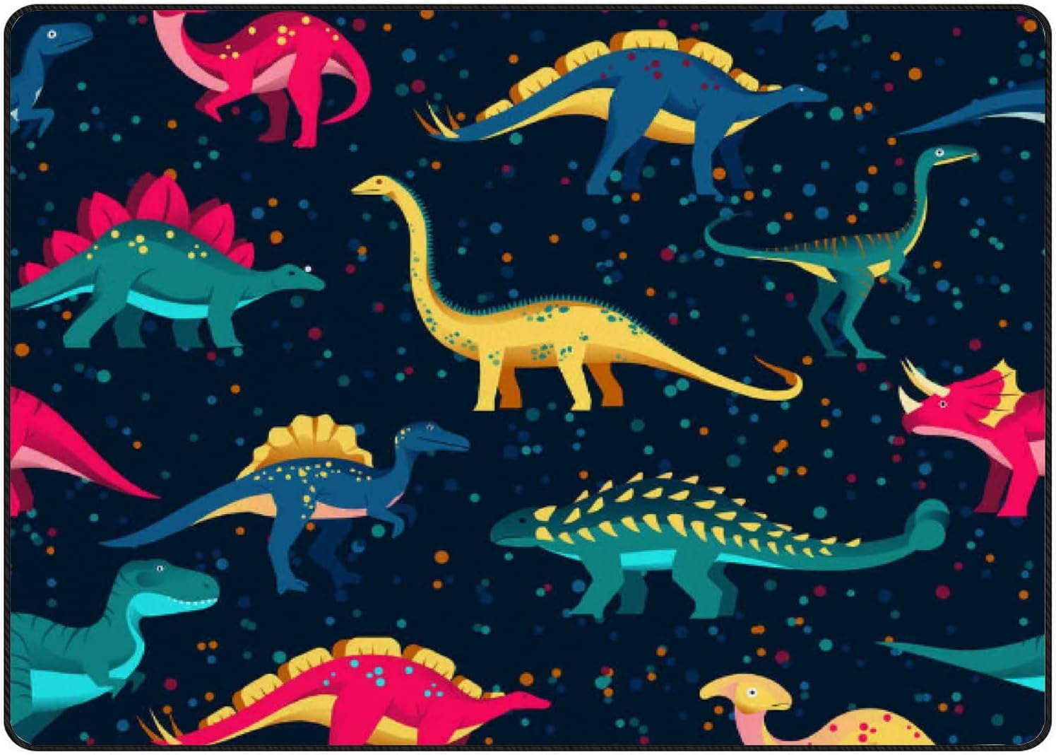 SKYSONIC Area Rug Colorful Cute Dinosaurs on Black Background Nursery ...