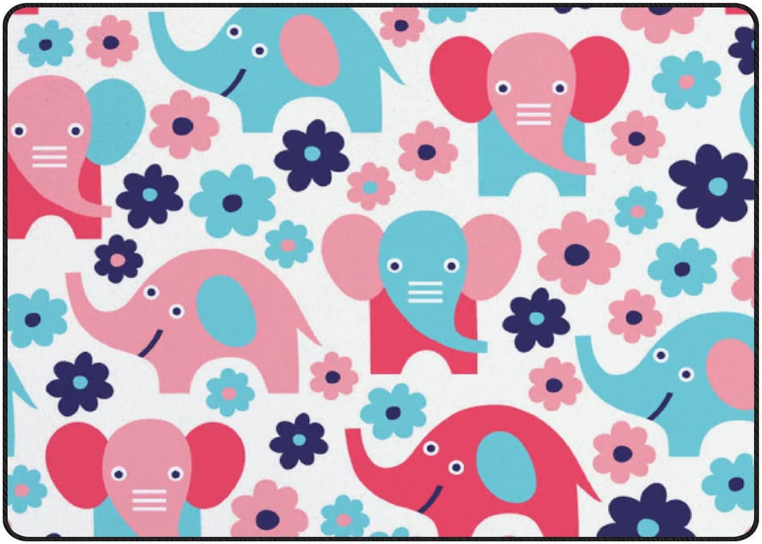 SKYSONIC Area Rug Colorful Elephants Flowers Nursery Rug Floor Mat Kids ...