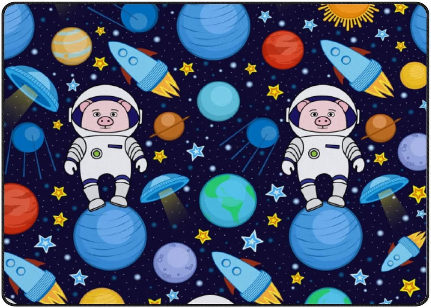 SKYSONIC Area Rug Colorful Space with Pig Astronauts Nursery Rug Floor ...