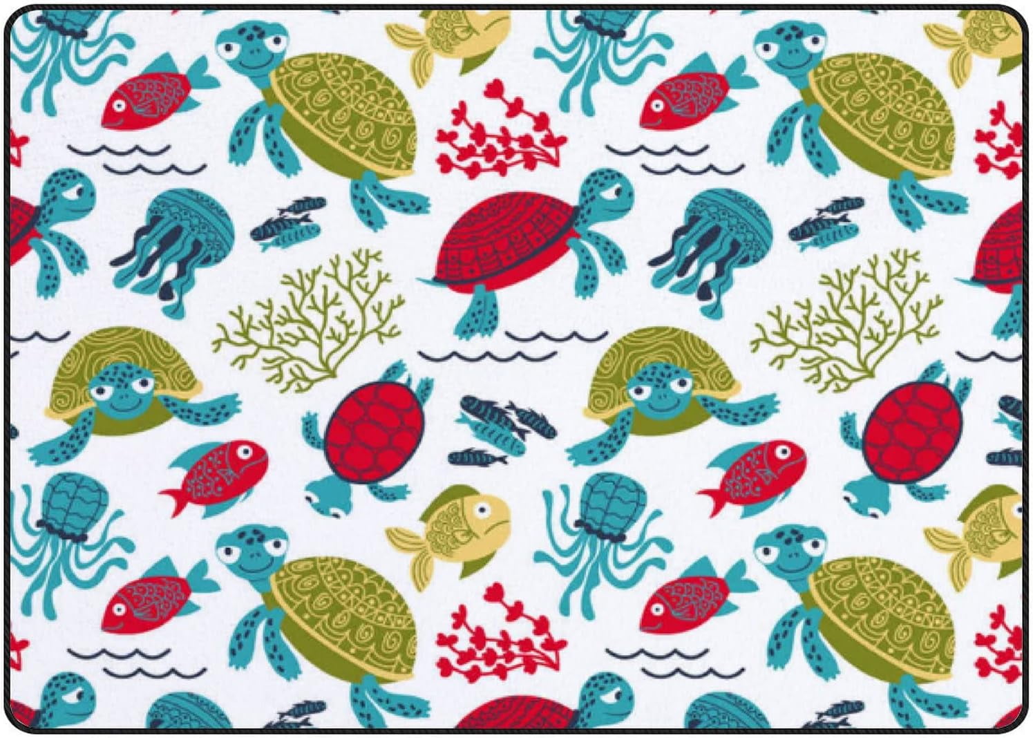SKYSONIC Area Rug Colorful Turtles Underwater with Fish Nursery Rug ...