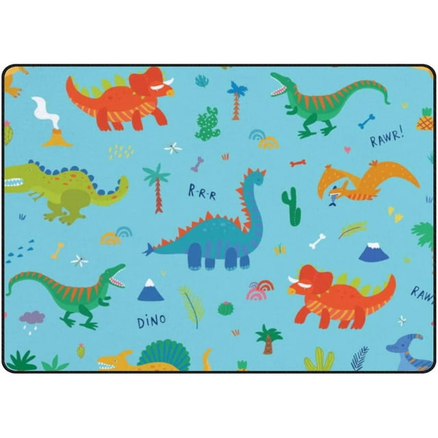 SKYSONIC Area Rug Cute Cartoon Dinosaurs and Summer Symbols Nursery Rug ...