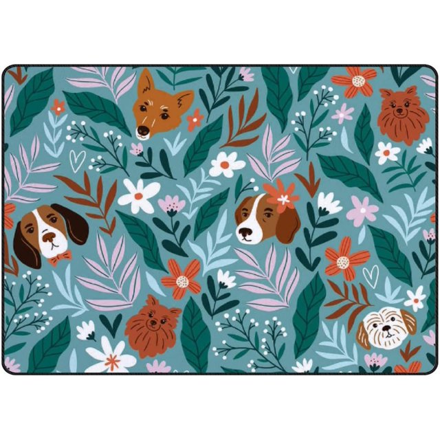 SKYSONIC Area Rug Cute Dogs and Beautiful Flowers Nursery Rug Floor Mat ...