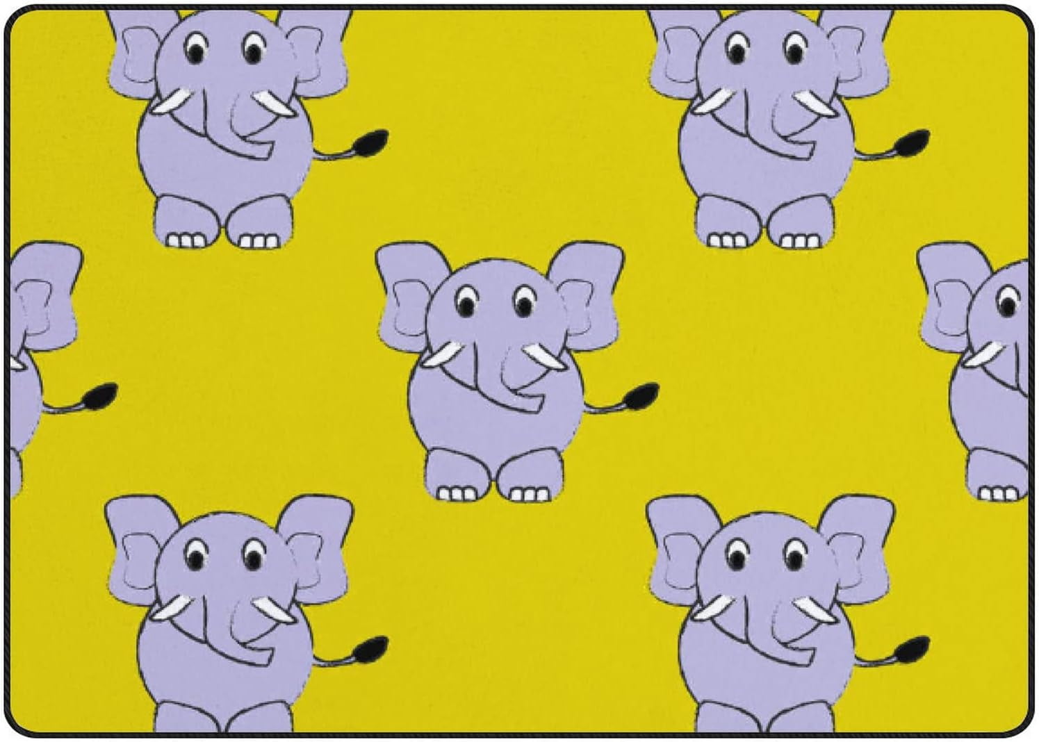 SKYSONIC Area Rug Cute Elephants on Yellow Background Nursery Rug Floor ...