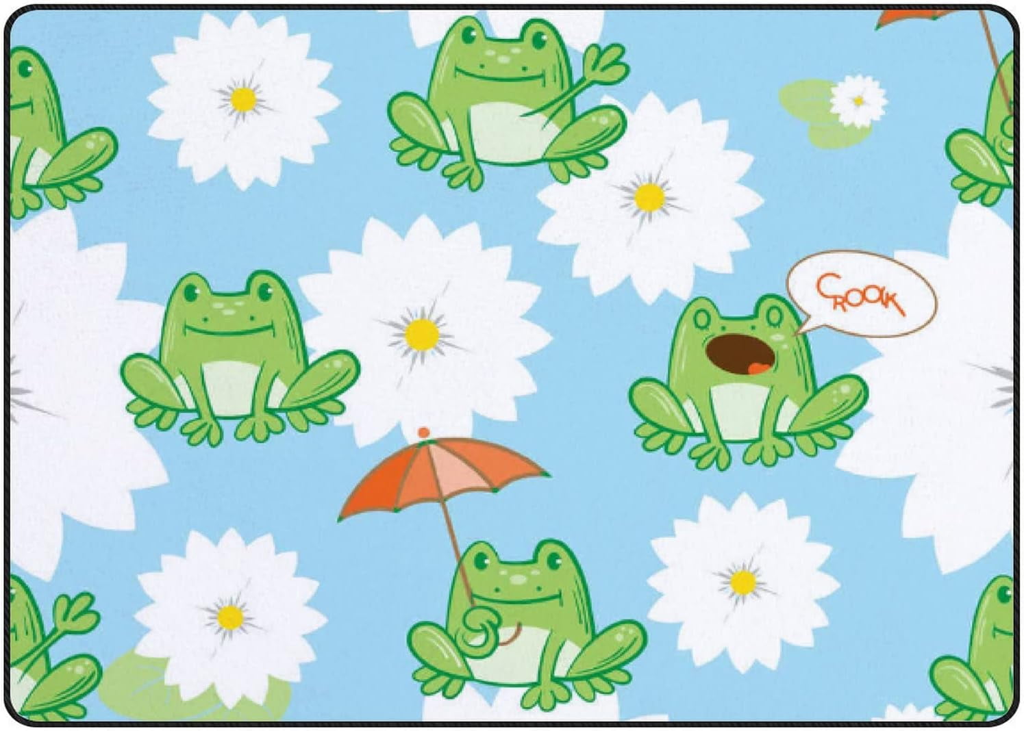 SKYSONIC Area Rug Cute Frogs with Umbrella Flowers Nursery Rug Floor ...