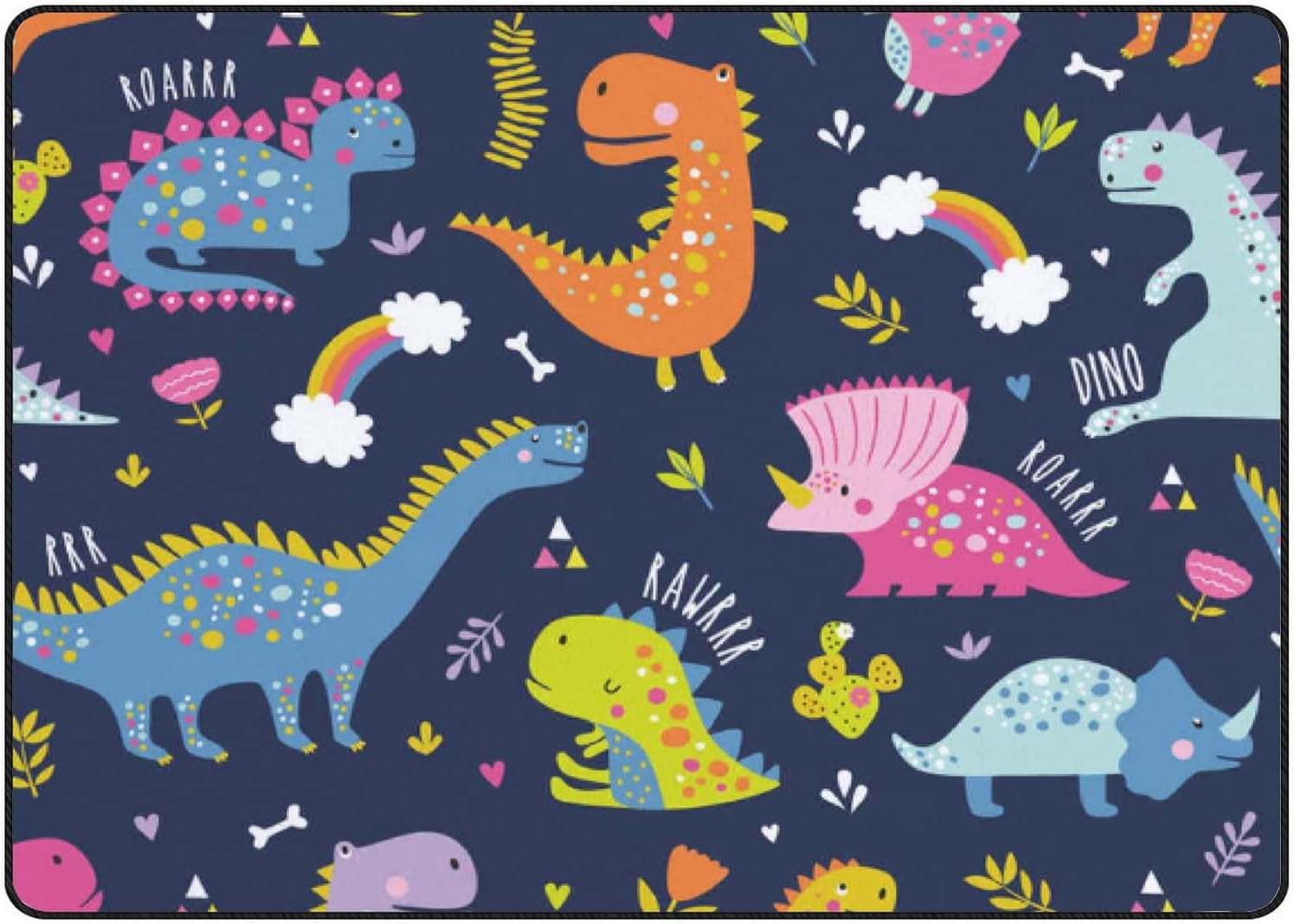 SKYSONIC Area Rug Cute Funny Dinosaurs Leaves Pattern Nursery Rug Floor ...