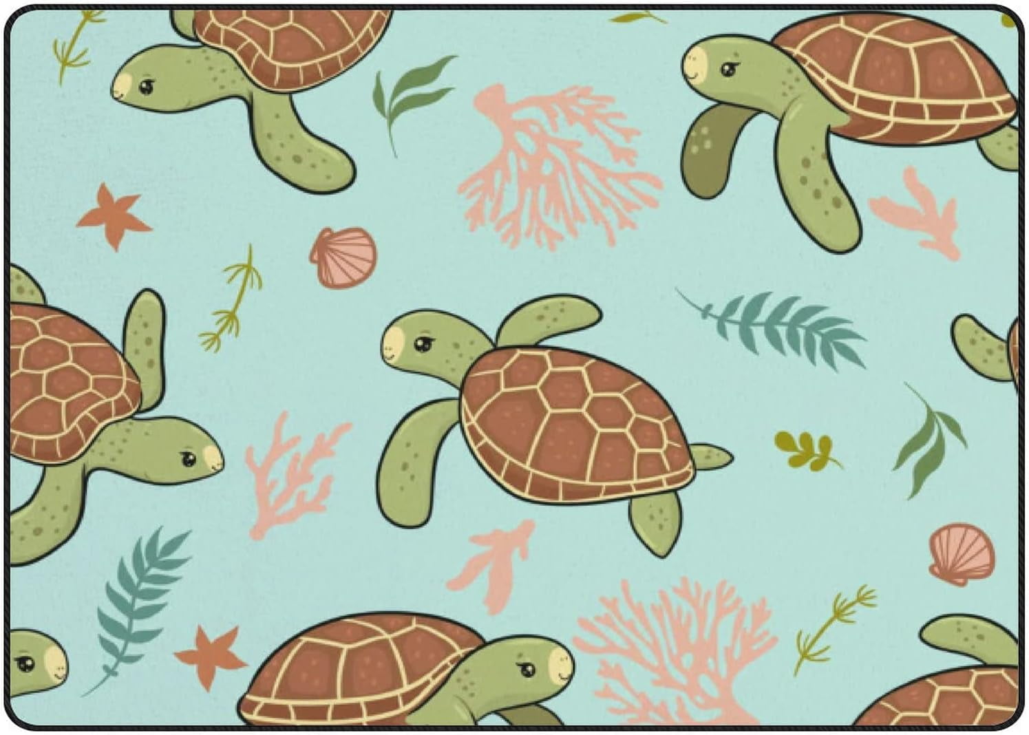 SKYSONIC Area Rug Cute Sea Turtles Leaves Nursery Rug Floor Mat Kids ...