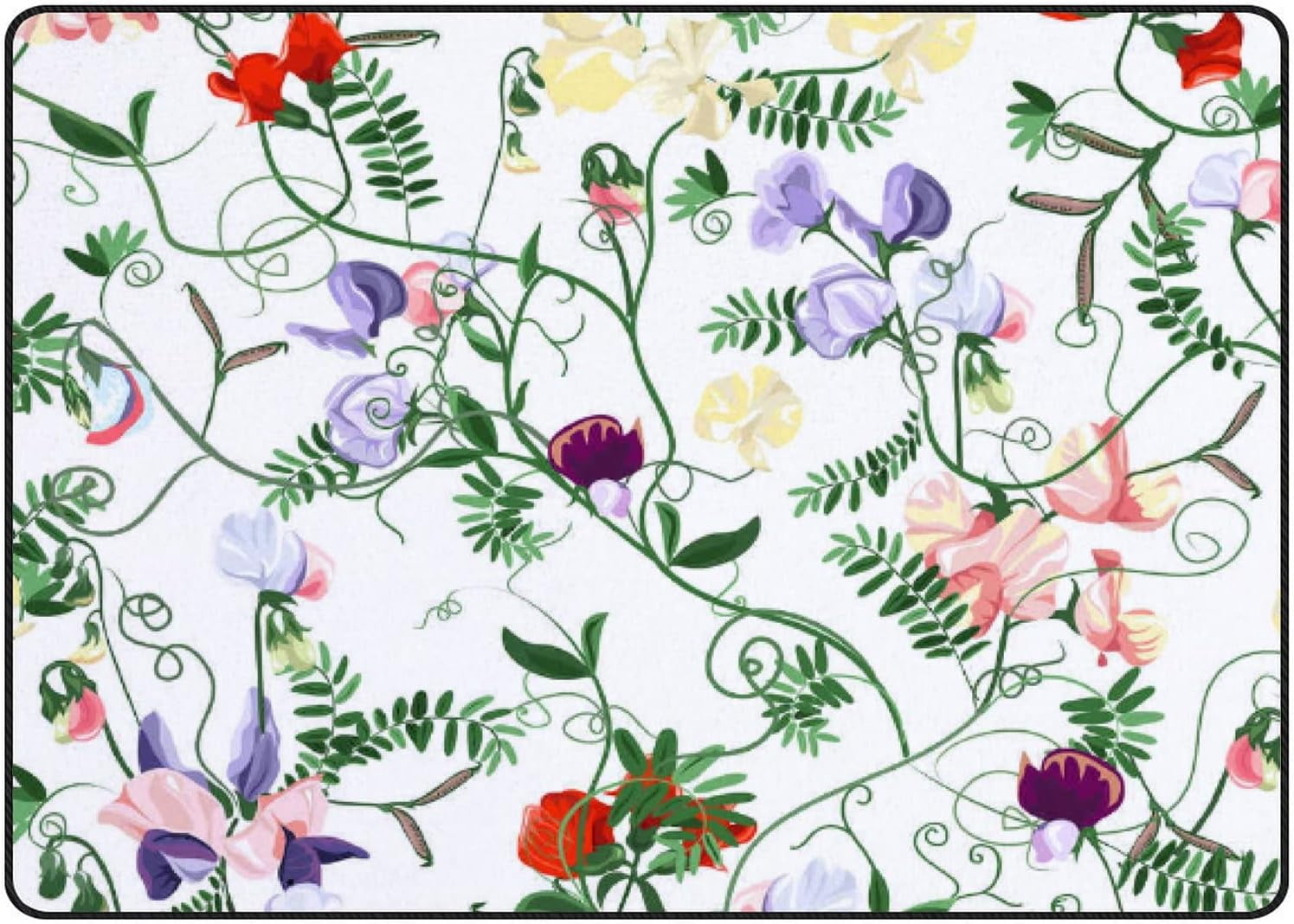 SKYSONIC Area Rug Decorative Colorful Sweet Peas on White Nursery Rug ...