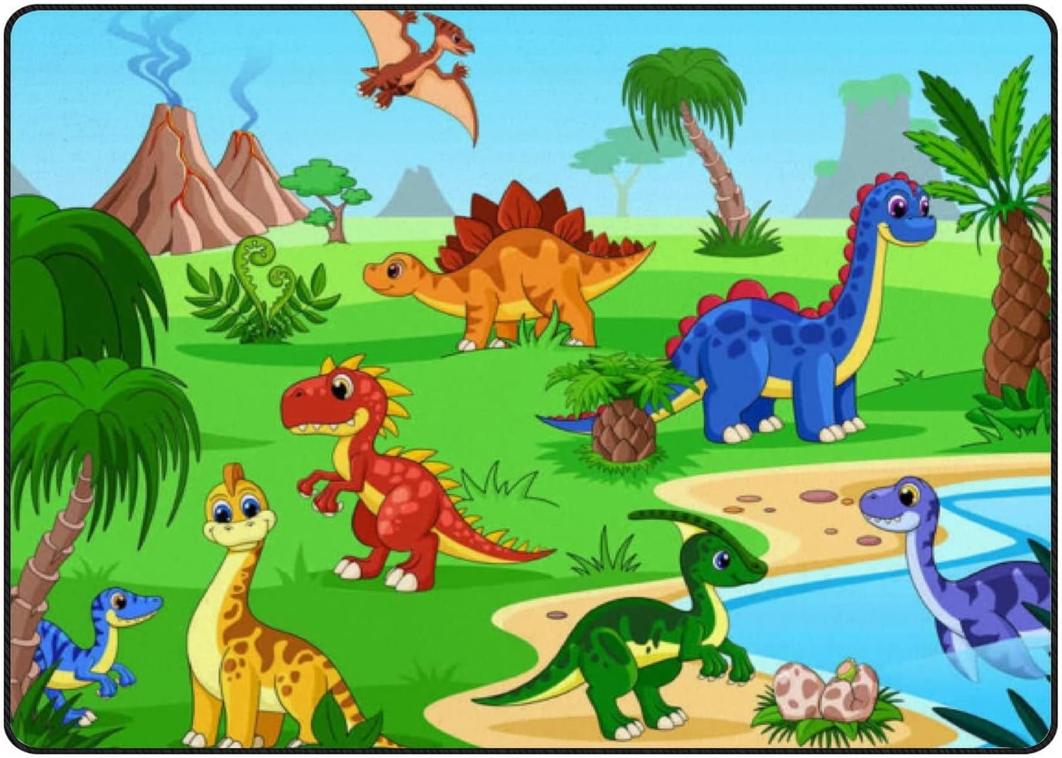 SKYSONIC Area Rug Dinosaur Landscape Animals and Volcano Nursery Rug ...