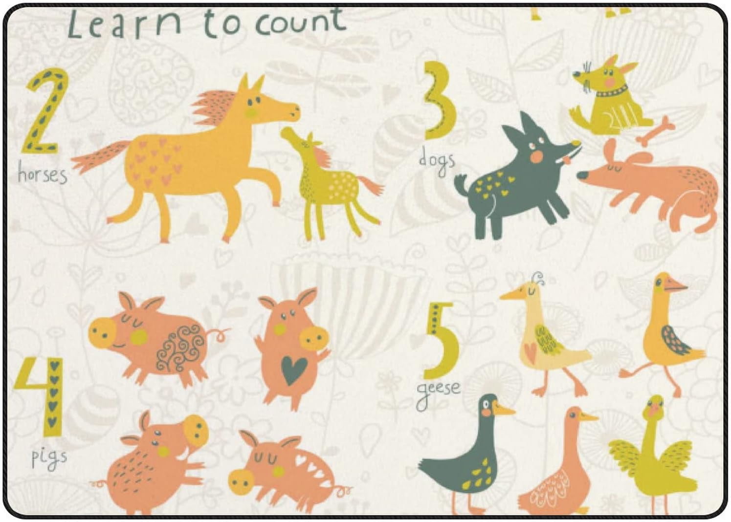 SKYSONIC Area Rug Farm Animals Learn to Count Nursery Rug Floor Mat ...