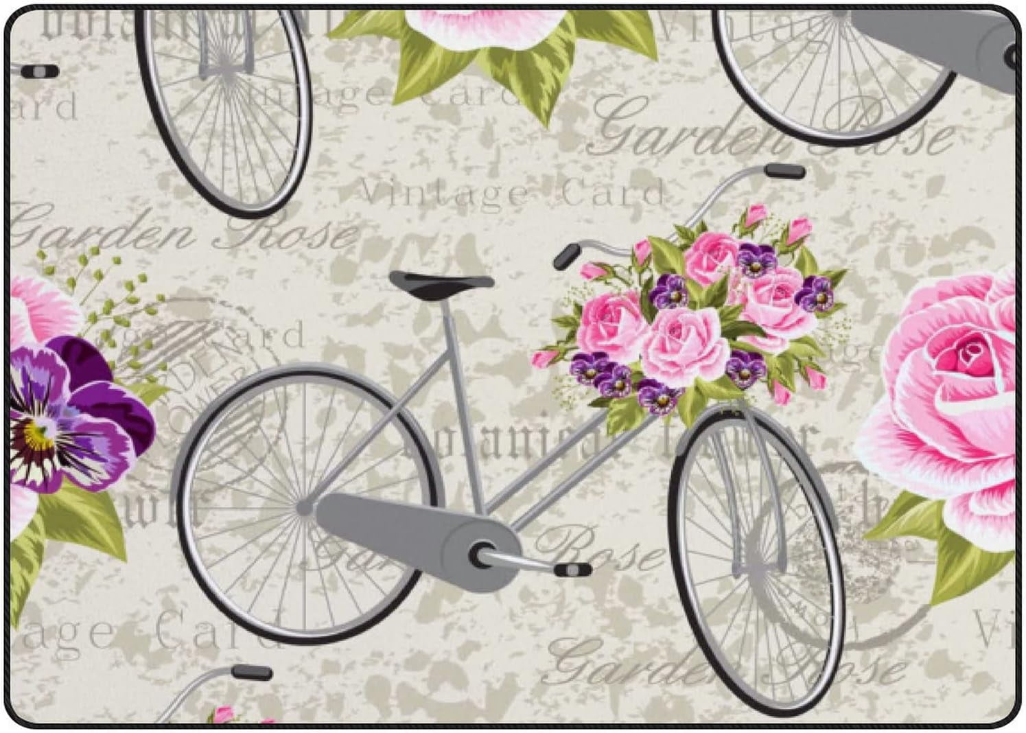 SKYSONIC Area Rug Floral Pattern with Pink Roses and Bicycle Nursery ...