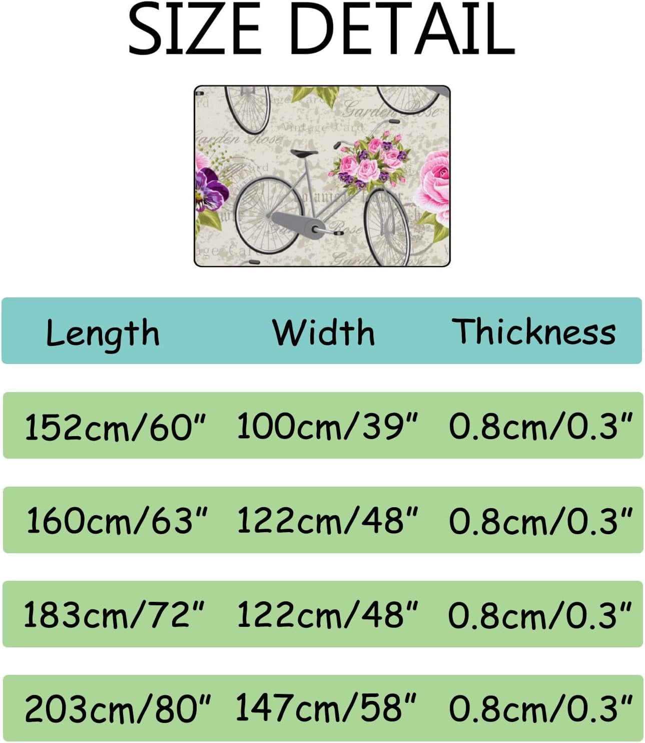 SKYSONIC Area Rug Floral Pattern with Pink Roses and Bicycle Nursery ...