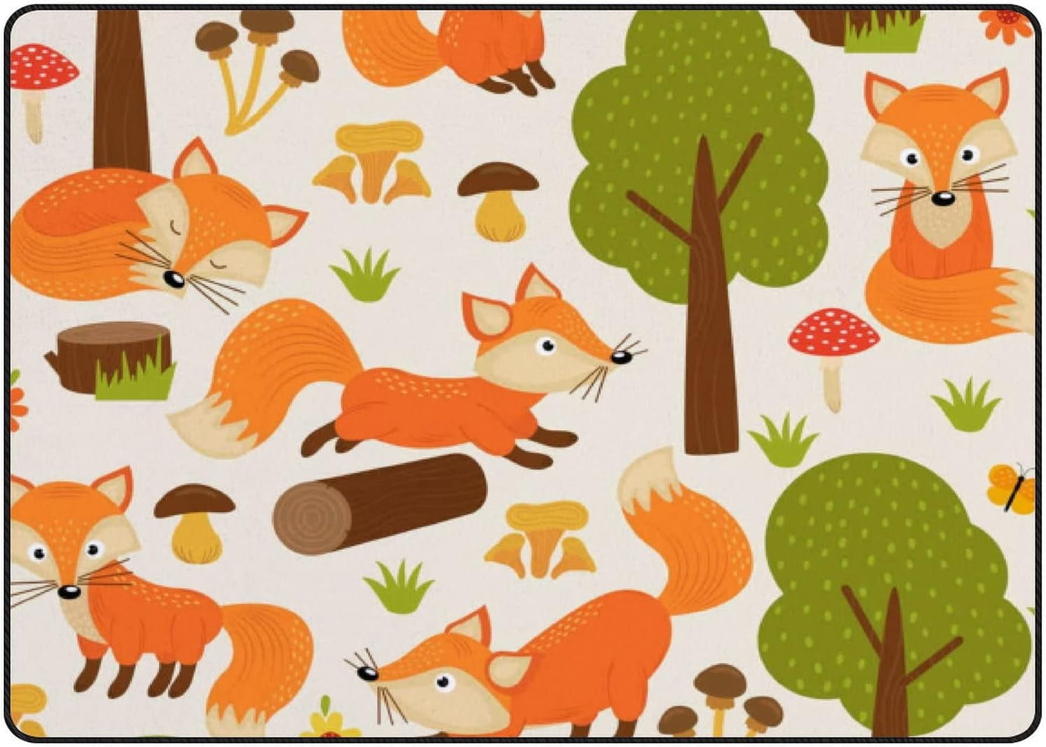 SKYSONIC Area Rug Fox in Forest Nursery Rug Floor Mat Kids Playing Mat ...