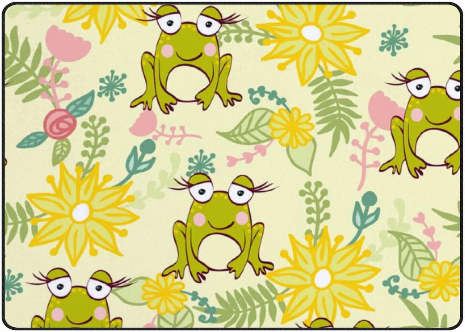 SKYSONIC Area Rug Frogs with Leaves Flowers Nursery Rug Floor Mat Kids ...