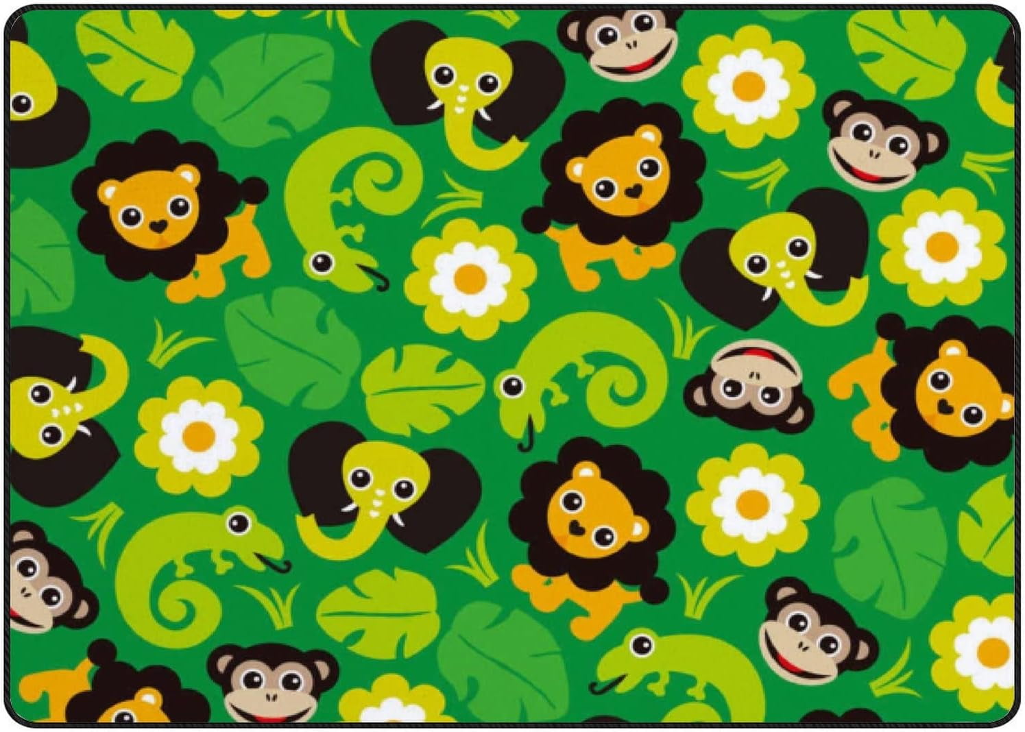 SKYSONIC Area Rug Jungle Animals Lion Elephant Monkey and Lizard ...