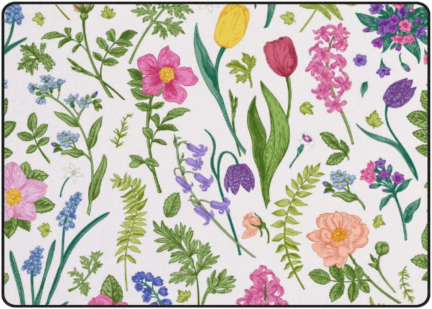 SKYSONIC Area Rug Meadow Flowers and Herbs Nursery Rug Floor Mat Kids ...