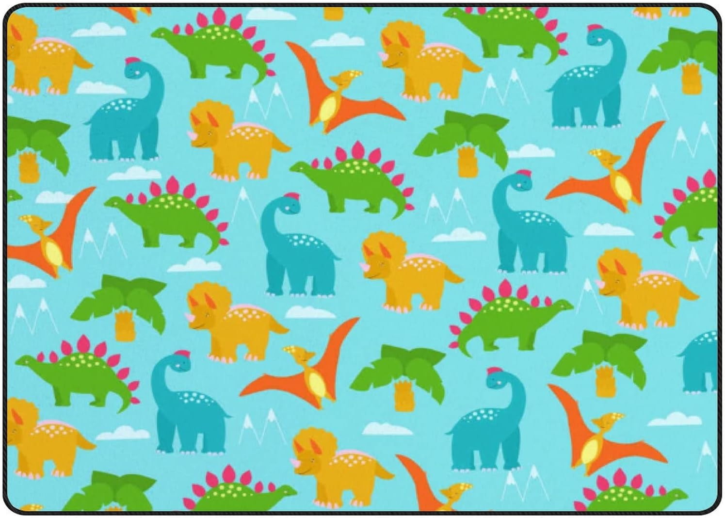 SKYSONIC Area Rug Multicolored Dinosaurs in Cartoon Style Nursery Rug ...